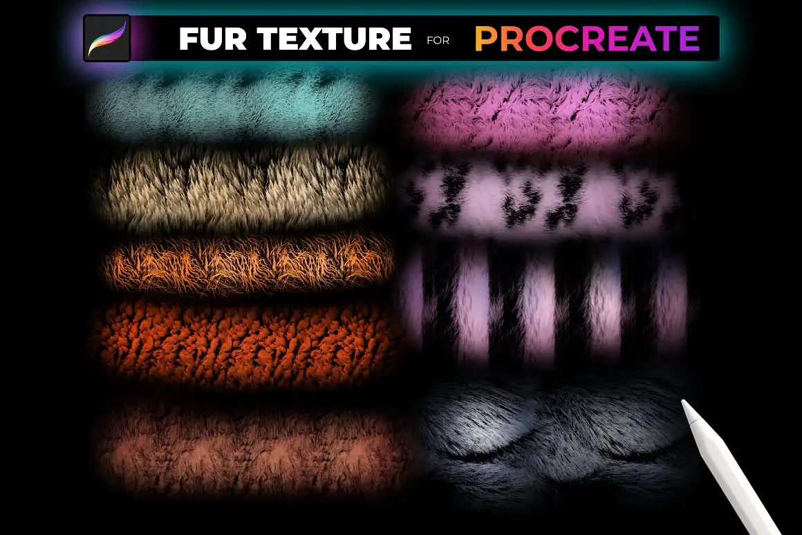 55 FUR TEXTURE Brushes for PROCREATE Free Download