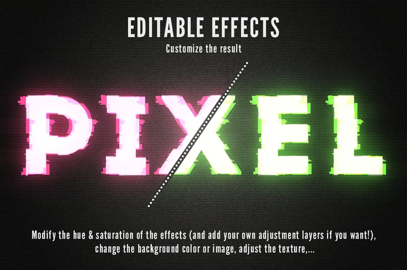 Glitch Text Effects for Photoshop | BrushesPack