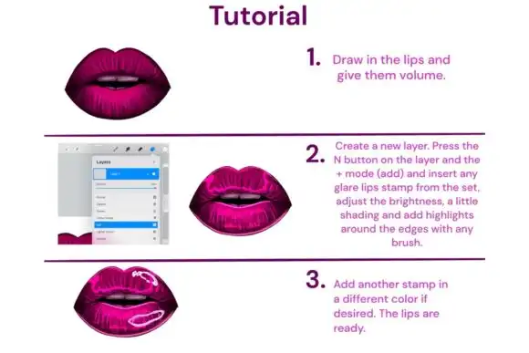 10 Procreate Glare Lips Stamps (set 2) Free Download