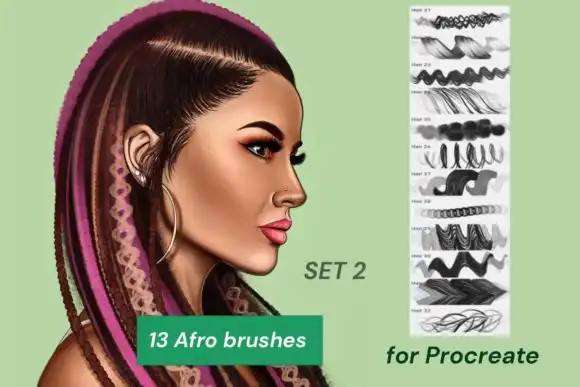 13 Procreate Afro Hair Brushes (set 2) - Brushes Pack