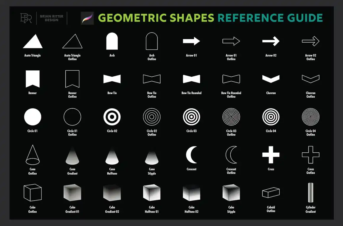 200 geometric shapes for Procreate Free Download