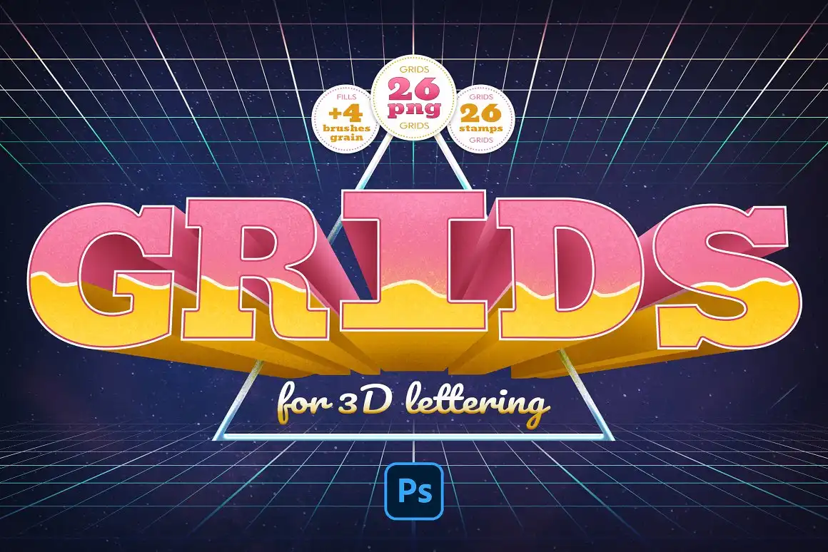 3D Lettering Grids and Brushes Free Download