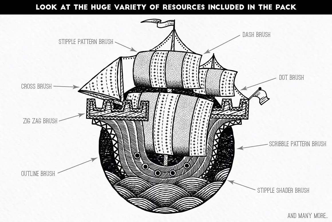 Fine Liner Brushes & Patterns for Procreate - Brushes Pack