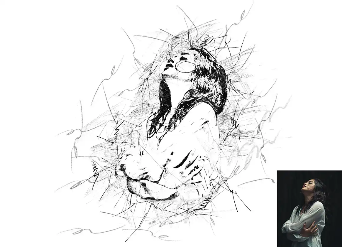 Pen Sketch Effect Photoshop Action - Brushes Pack