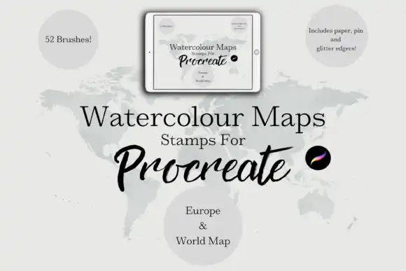 Procreate Watercolour Map Stamps X 52 Free Download