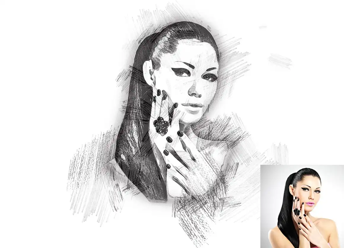 Real Sketch Portrait PS Action - Brushes Pack