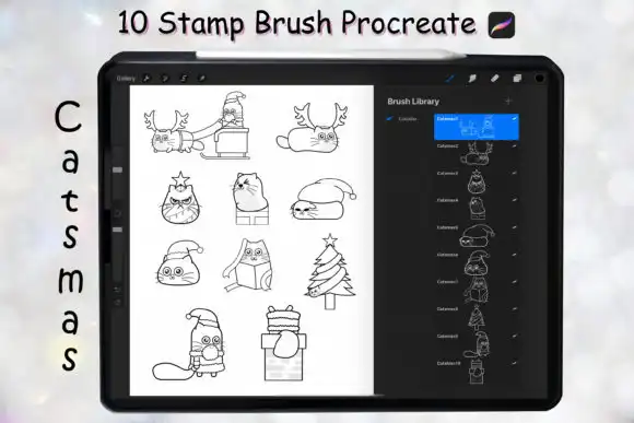 10 Cat Christmas Stamp Brush Procreate Free Download