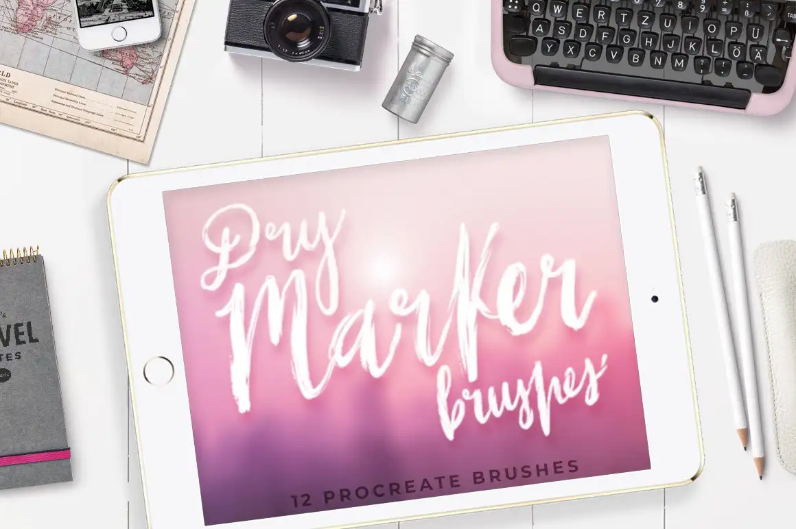 12 dry marker brushes - PROCREATE - Free Download