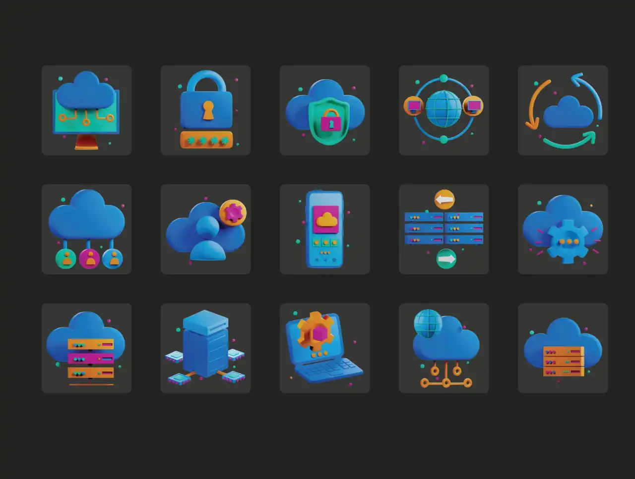 30 3D Cloud Computing Icons Free Download