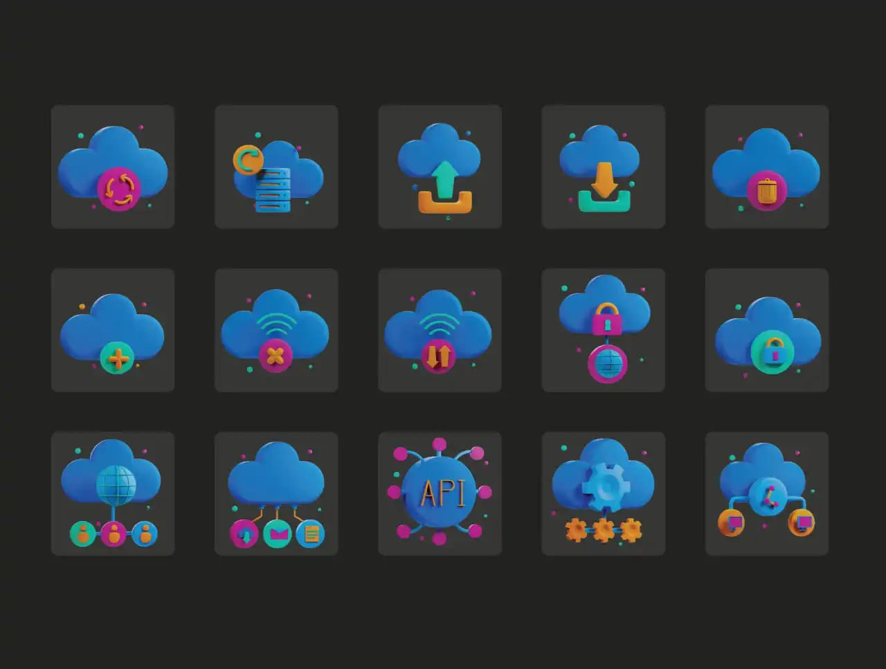 30 3D Cloud Computing Icons - Free Download