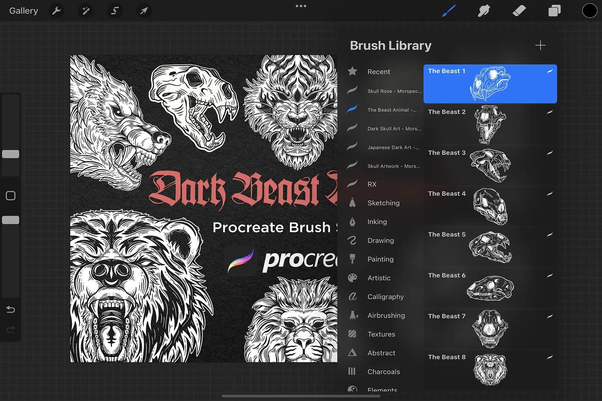 30 Skull Beast Animal Dark Artworks Design Procreate Brushes Free Download