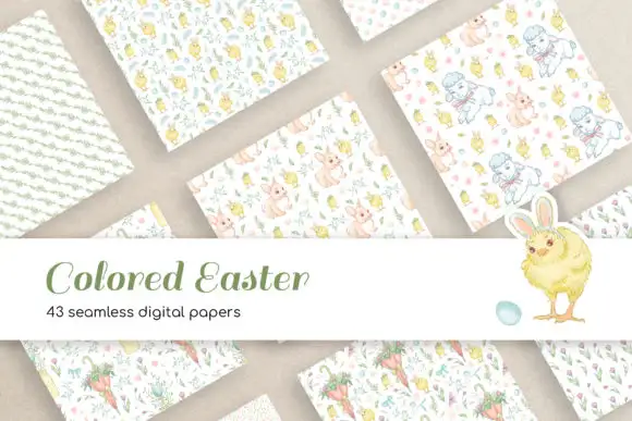 43 Colored Easter Seamless Digital Paper Free Download