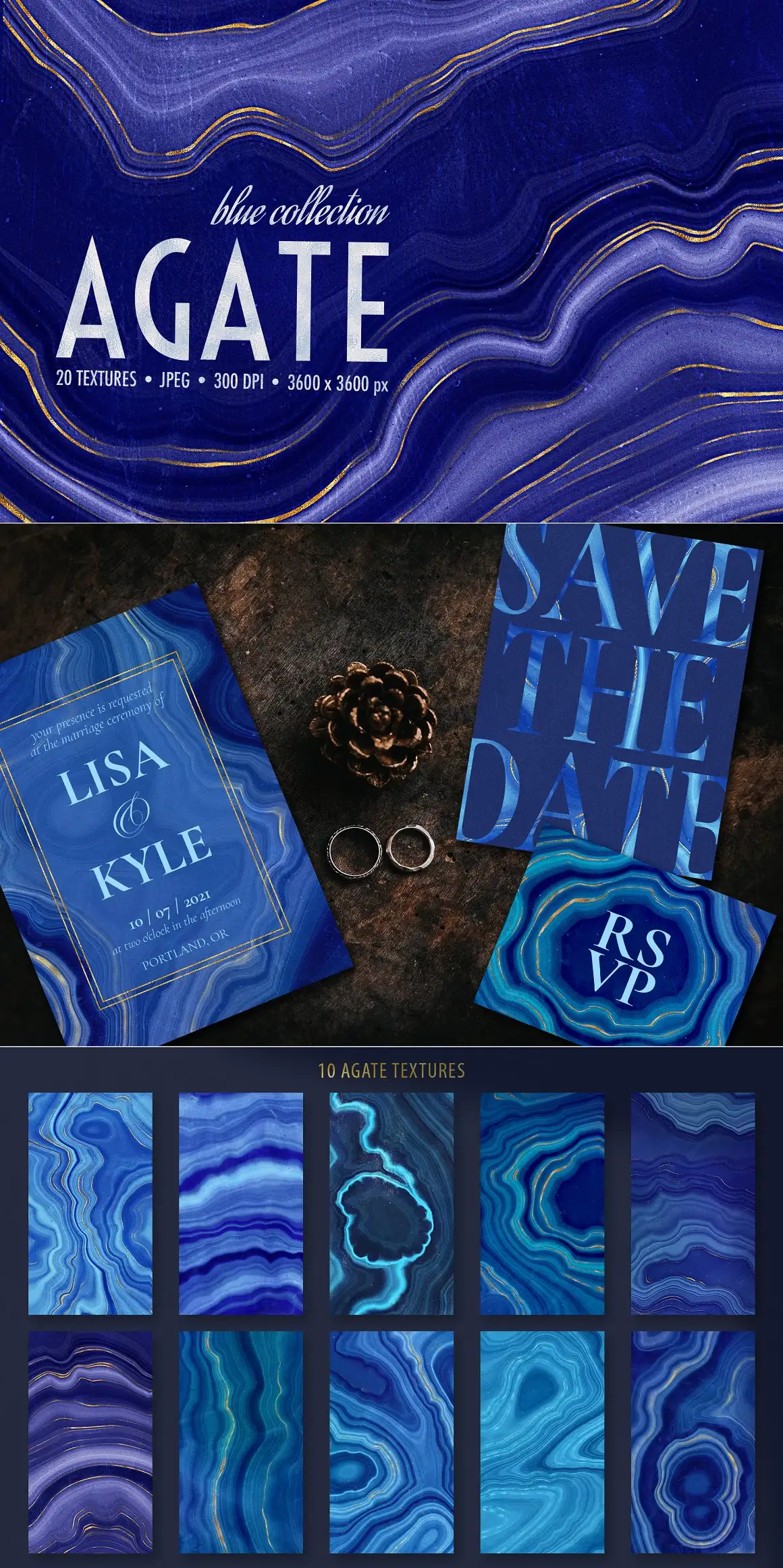 Blue & Gold Agate Geode Textures Free Download