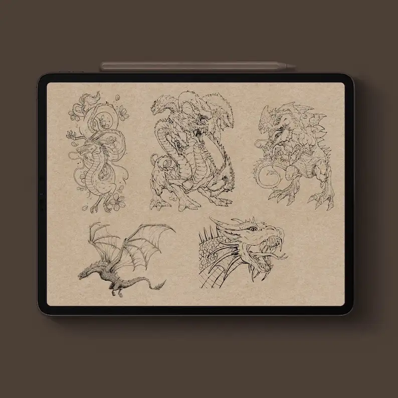 Procreate Dragon Stamps Tattoo Brush - Brushes Pack