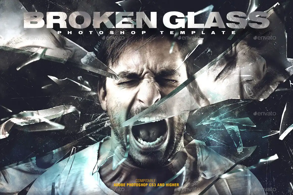 Broken Glass Photoshop Template Free Download