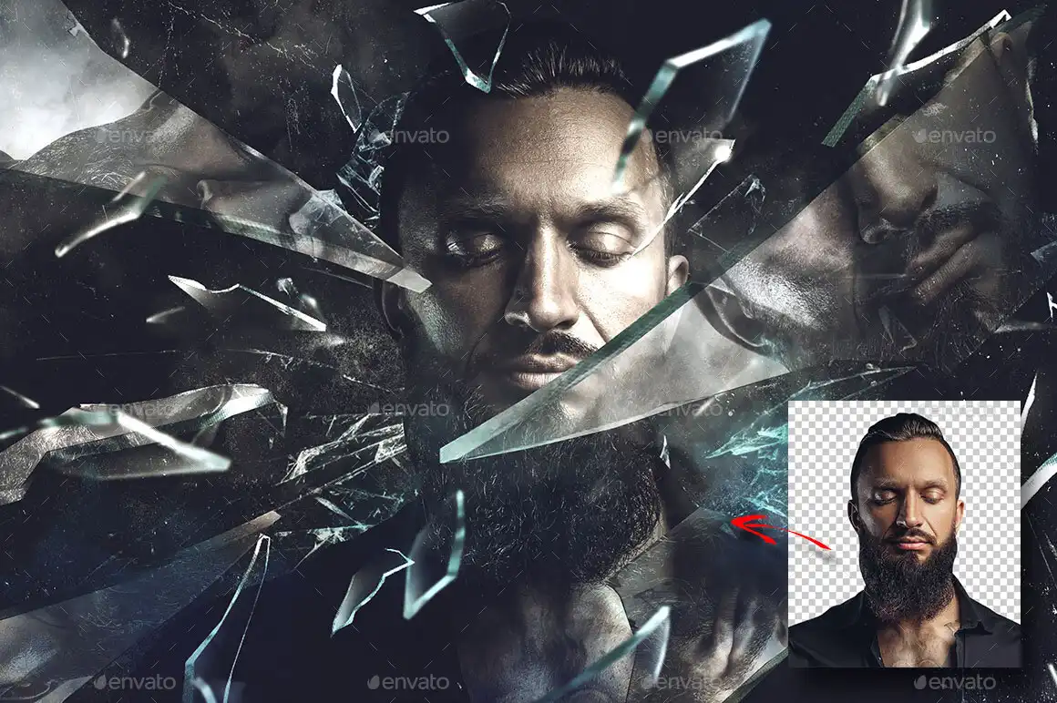 Broken Glass Photoshop Template - Free Download