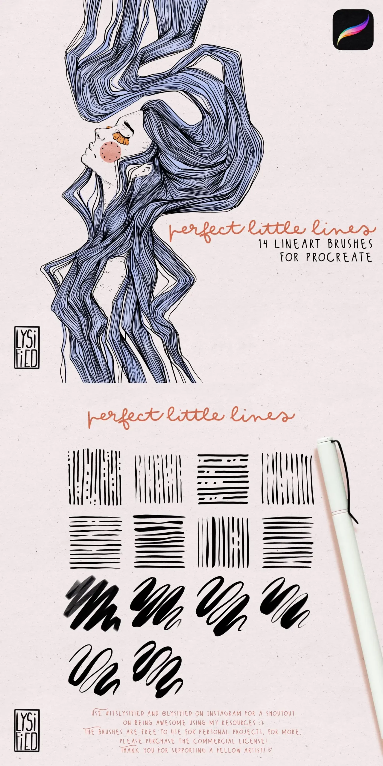 Perfect little lines - 14 FREE lineart brushes for Procreate Free Download