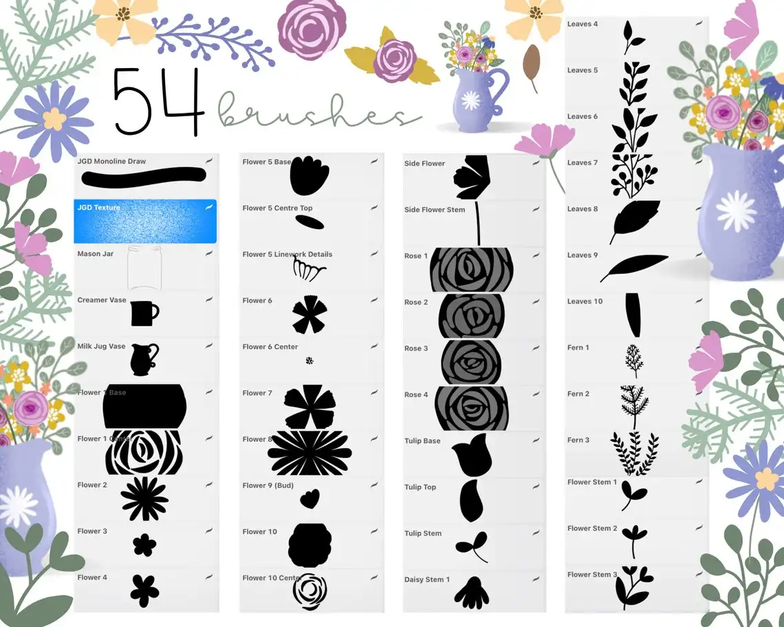 Procreate Brushes Set 54 Floral Stamp Brush Shapes Free Download