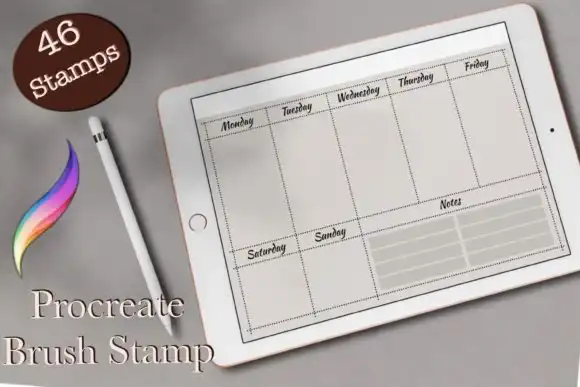 Procreate Planner Stamp Brushes, Template Free Download