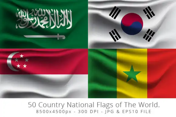 Realistic Waving 50 Country Flags. Free Download