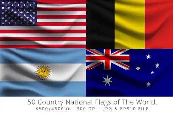 Realistic Waving 50 Country Flags. Free Download