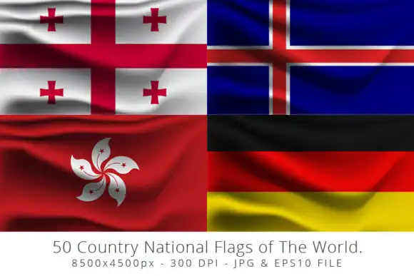 Realistic Waving 50 Country Flags. Free Download