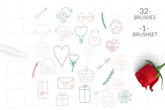 Valentines Stamps for Procreate, Heart - Brushes Pack