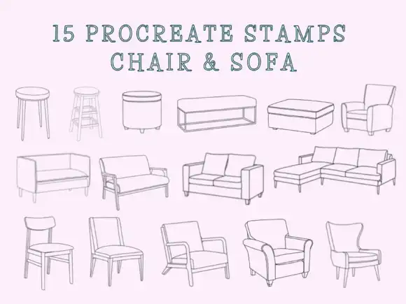 15 Procreate Stamps - Chair & Sofa #2 - Free Download