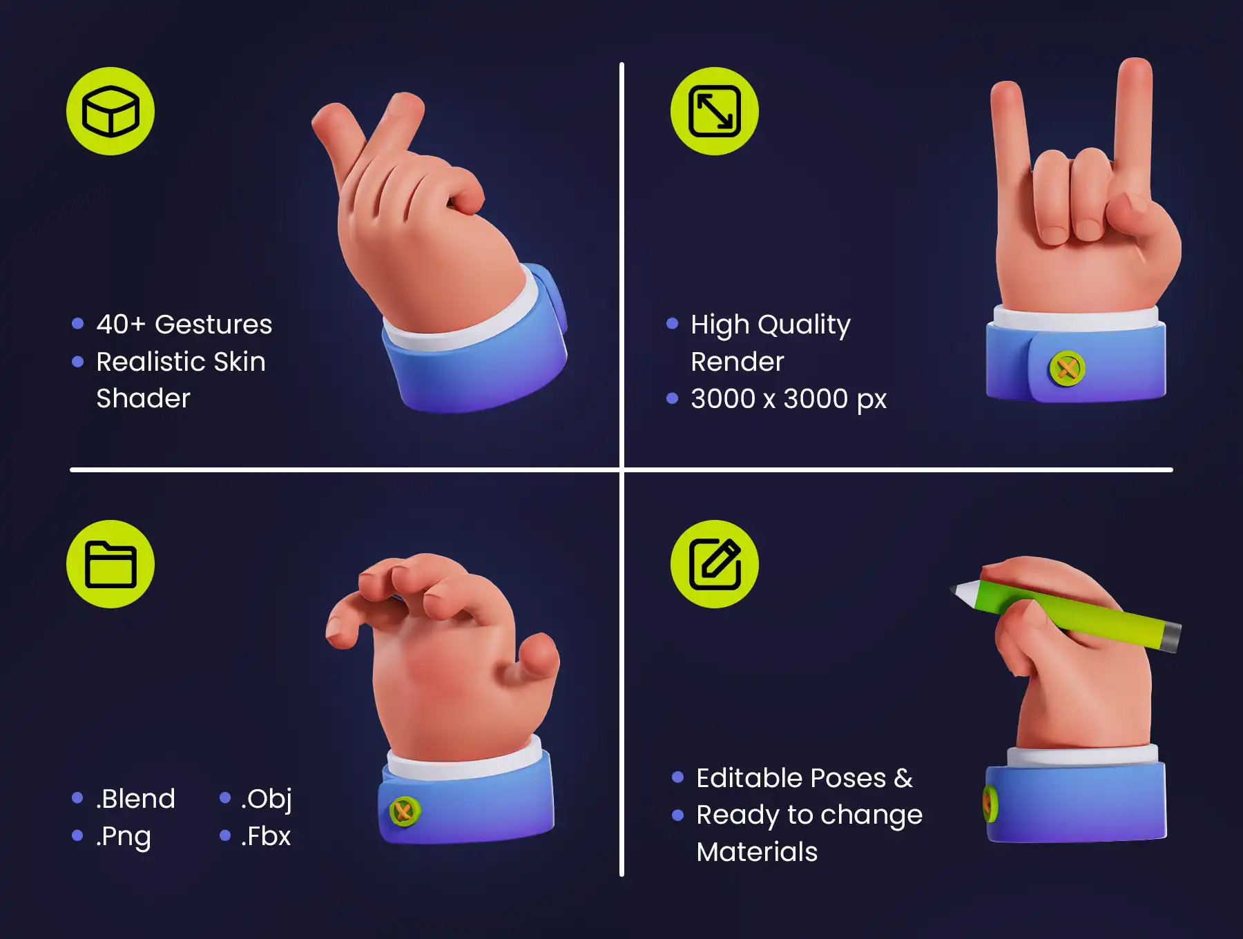 Hand Gestures 3D Illustration - Brushes Pack