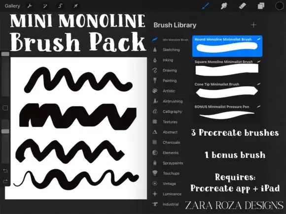 Mini Monoline Procreate Brush Set Pack Free Download