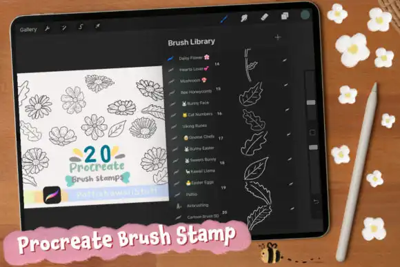 Procreate Brush Stamp Daisy wild flower - Brushes Pack