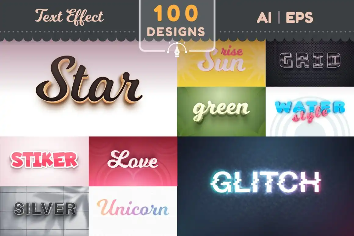 Set 100 Editable Text Effects - Brushes Pack