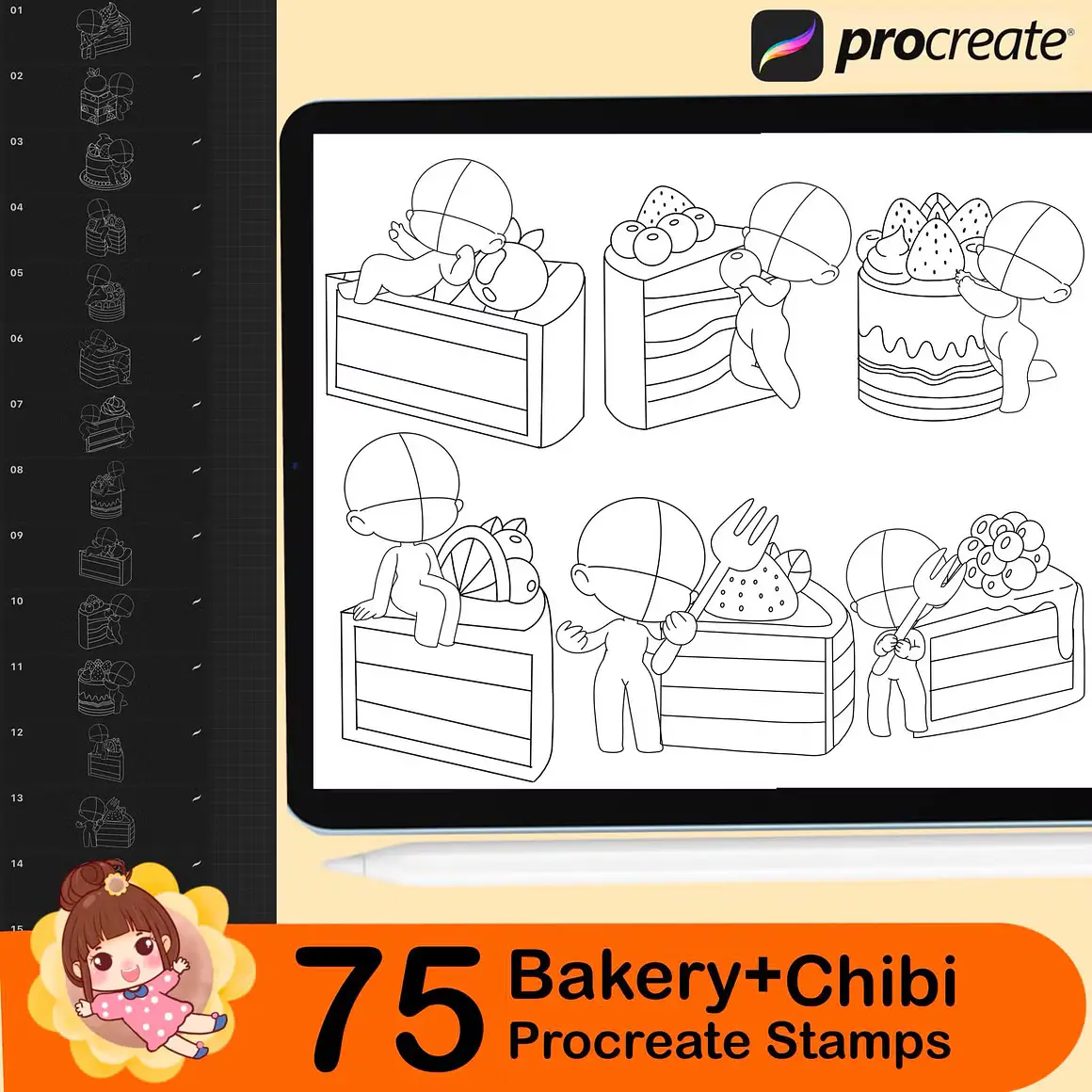 75 Procreate Bakery+Chibi Pose Stamp Free Download
