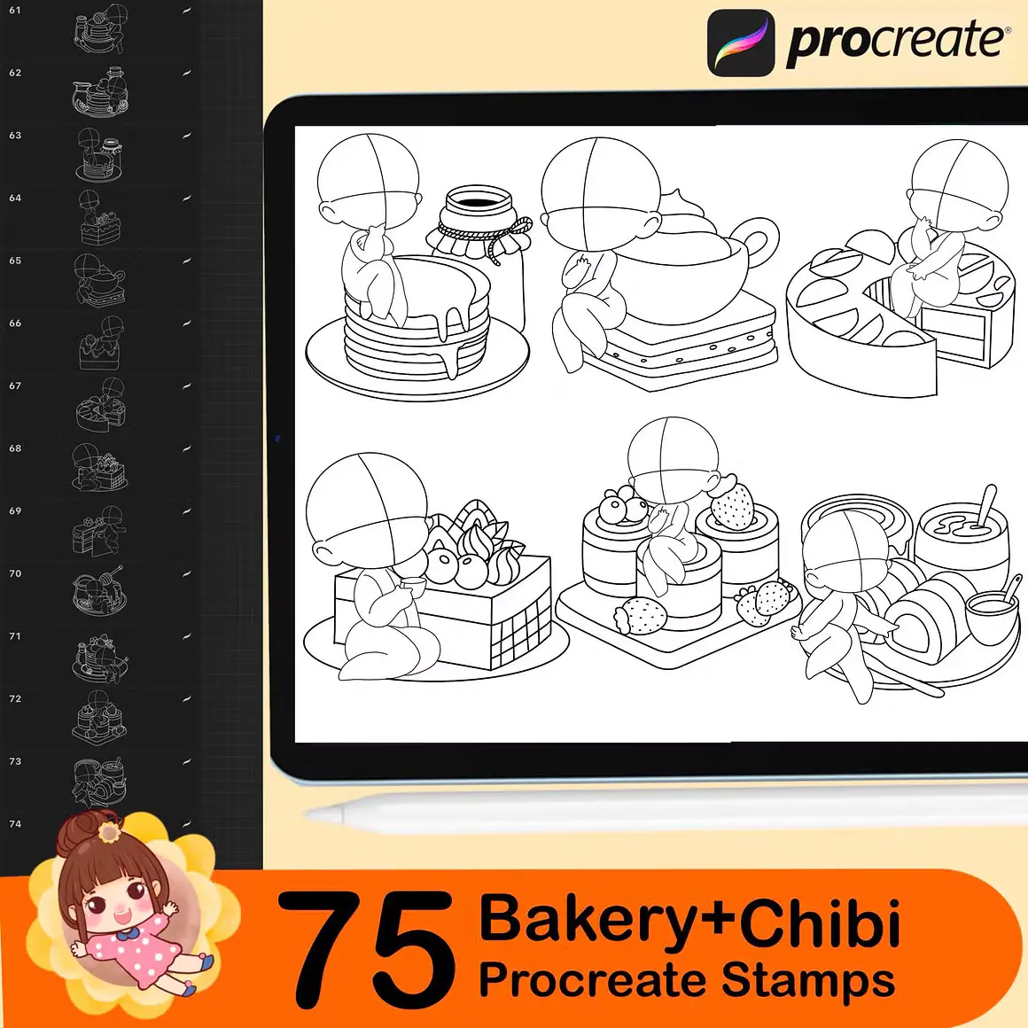 75 Procreate Bakery+Chibi Pose Stamp Free Download