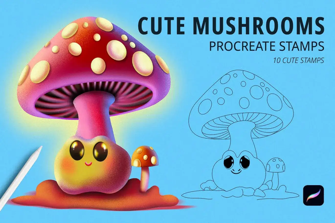 Cute Mushrooms Stamps for Procreate - Free Download