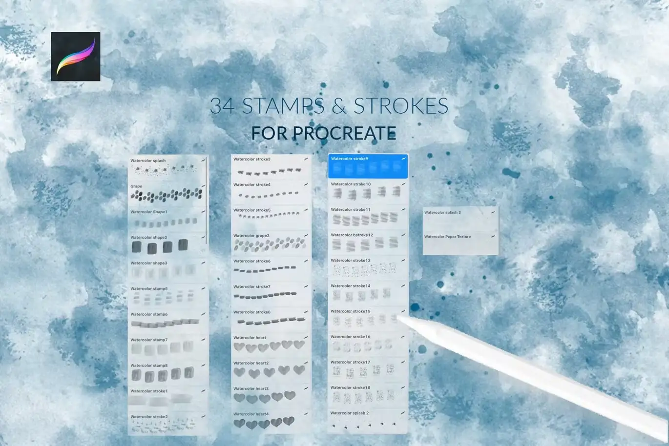 Abstract watercolor Procreate stamps - Free Download