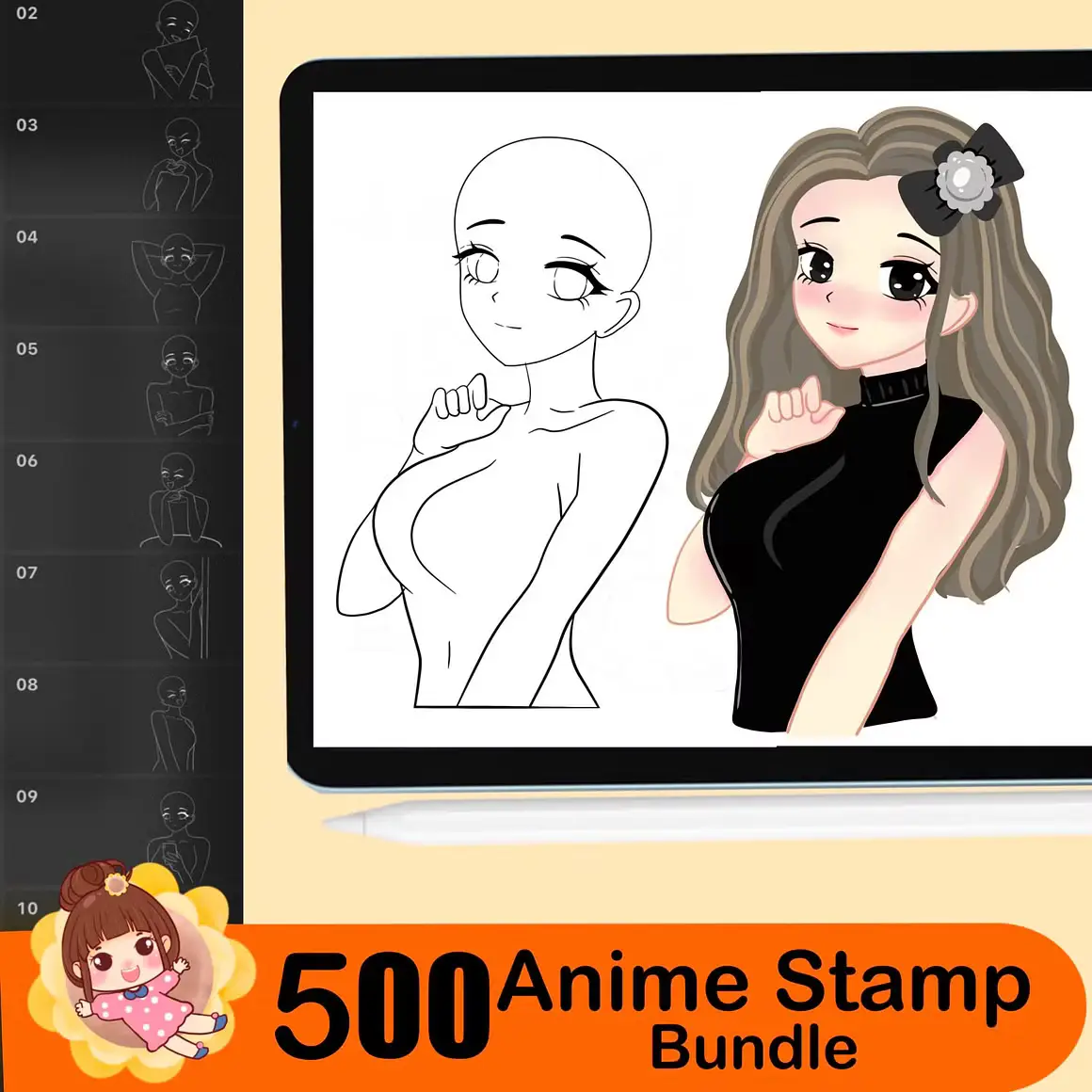 500 Anime Stamps Procreate Brush Set Free Download