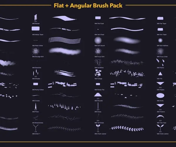 Flat+Angular Brush Pack: 42 Stylized Brushes for Photoshop & Procreate + Demo Videos Free Download