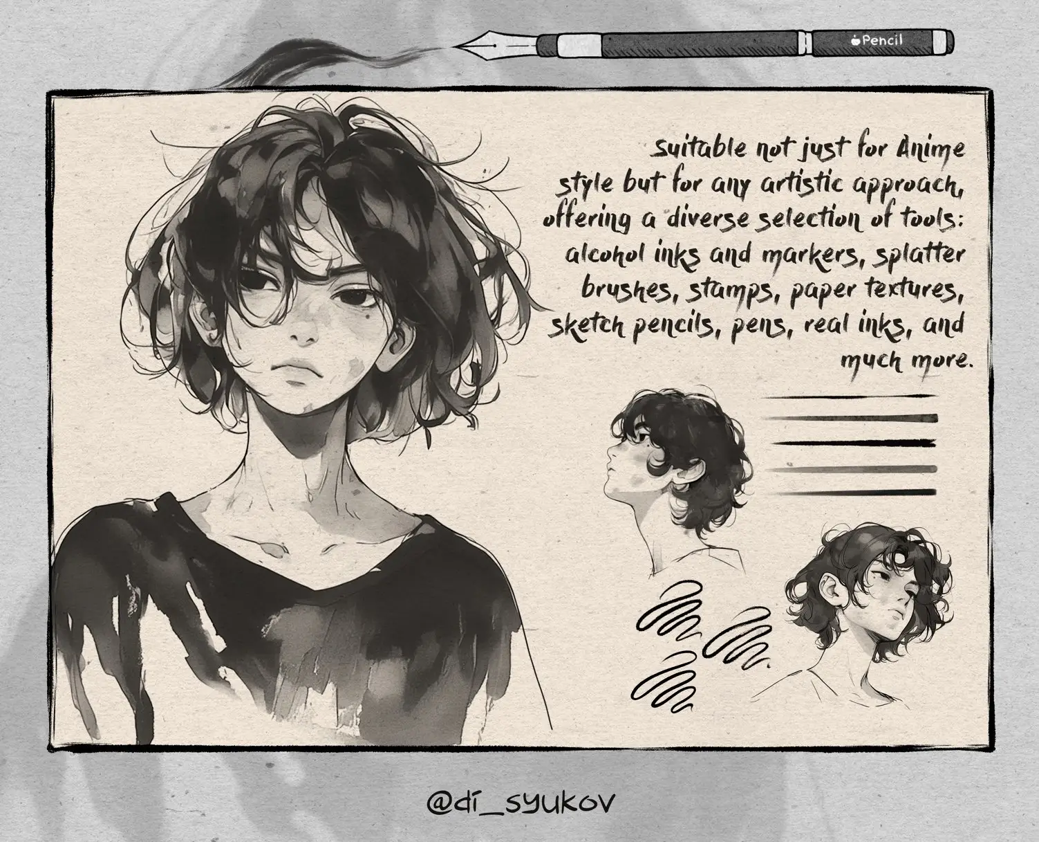 100 Ink Brushes For Procreate, Alcohol Markers, Paper Textures, Ink ...