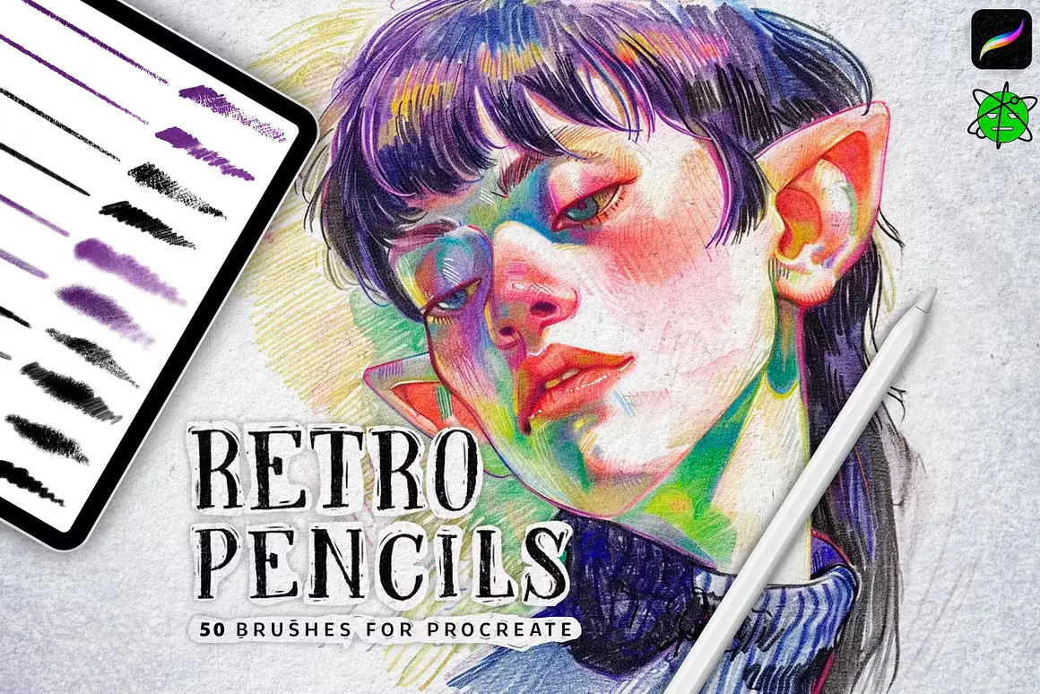 50 Retro Pencils - Procreate Brushes - Brushes Pack