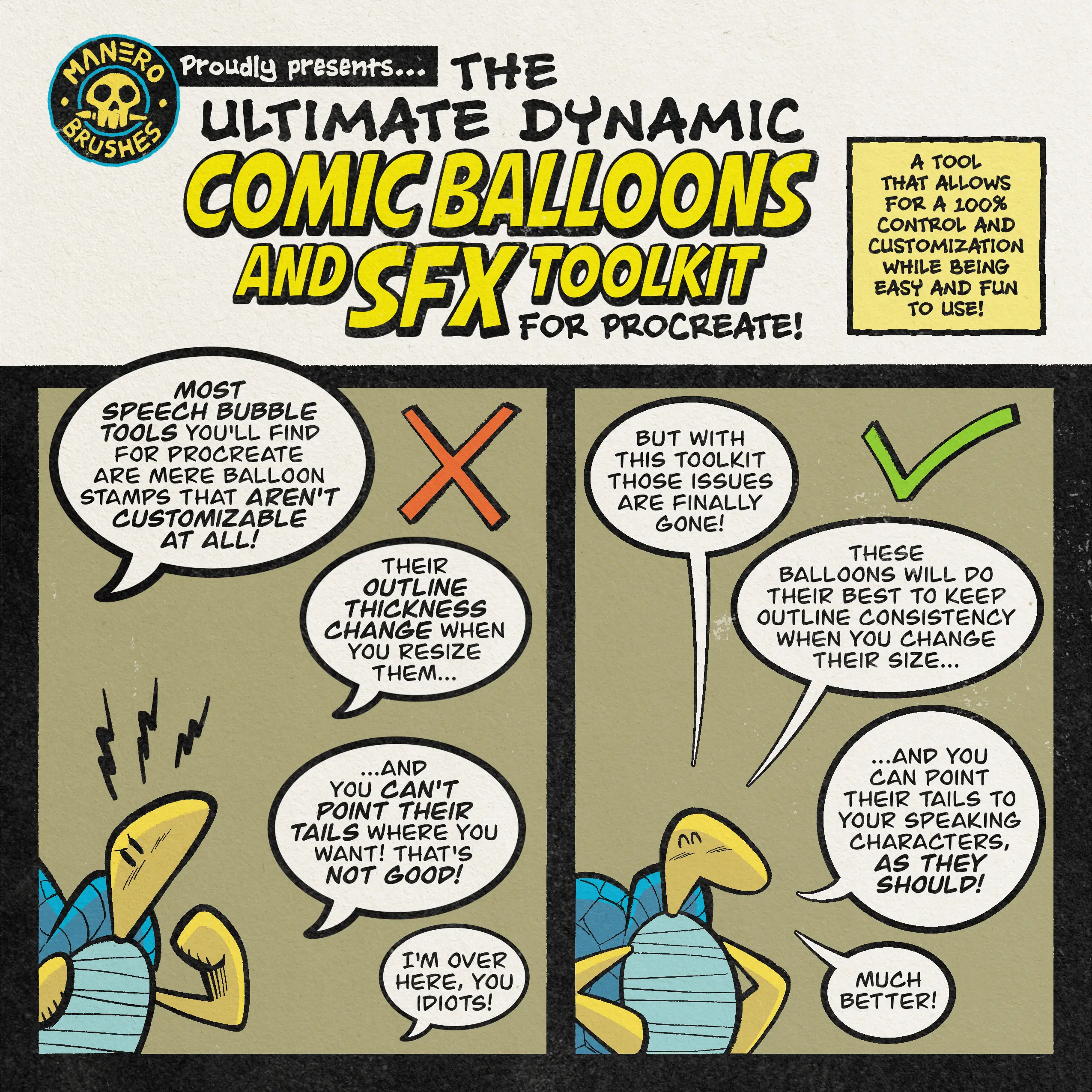 Ultimate Dynamic Comic Panels, Balloons and SFX Toolkit for Procreate ...