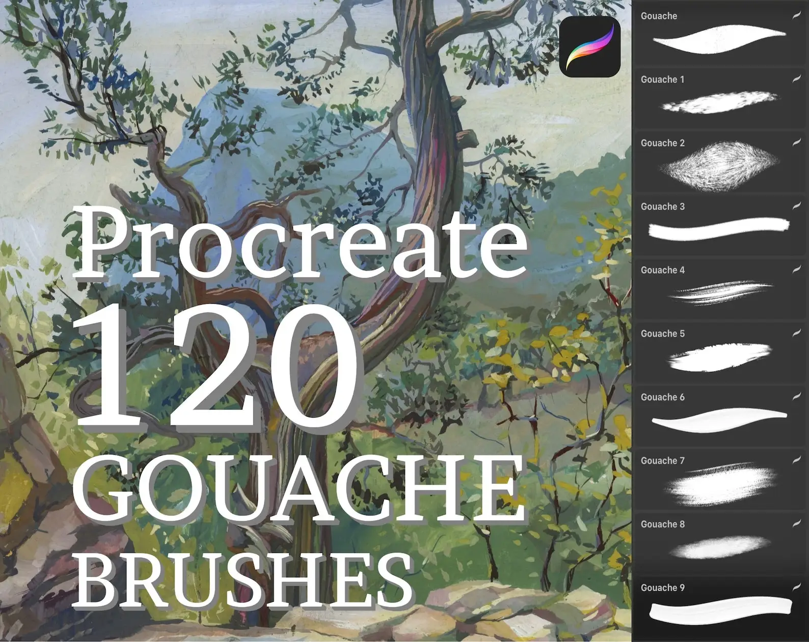 120 Gouache Brushes procreate Free Download
