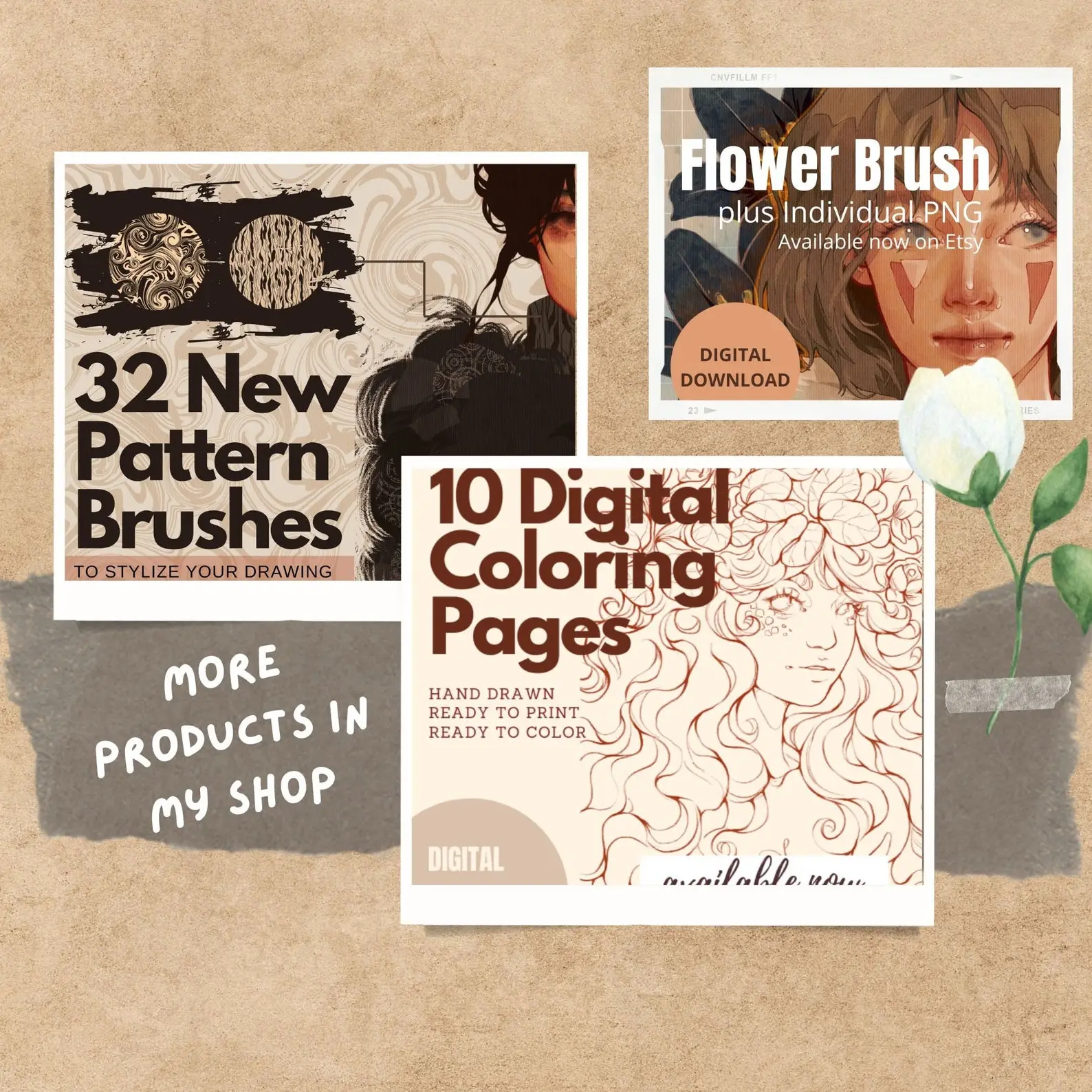 7 PNG overlays Paper texture for procreate - Brushes Pack