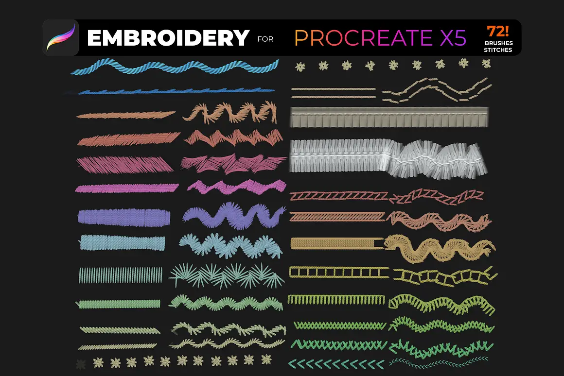 72 brush stitch Embroidery procreate Free Download