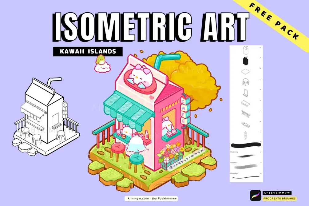 Isometric art kawaii island for procreate Free Download