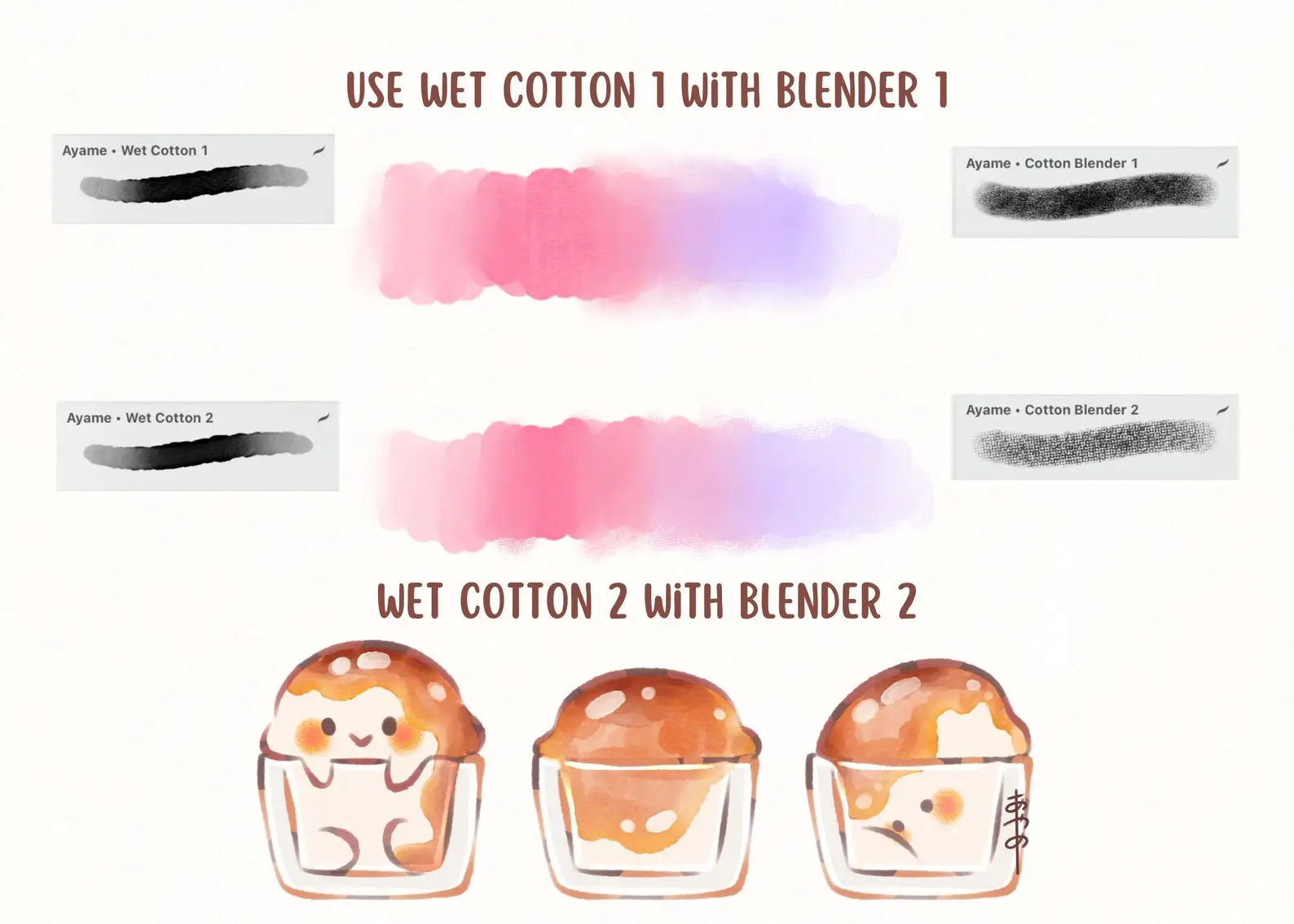 Kawaii Cotton blending watercolor brush procreate - Brushes Pack
