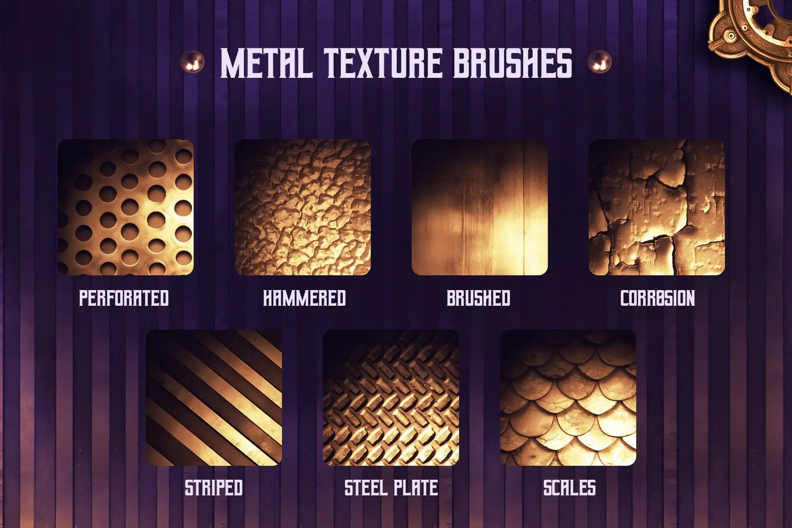 Steampunk brushes for Procreate, Metal textures and stamps Free Download