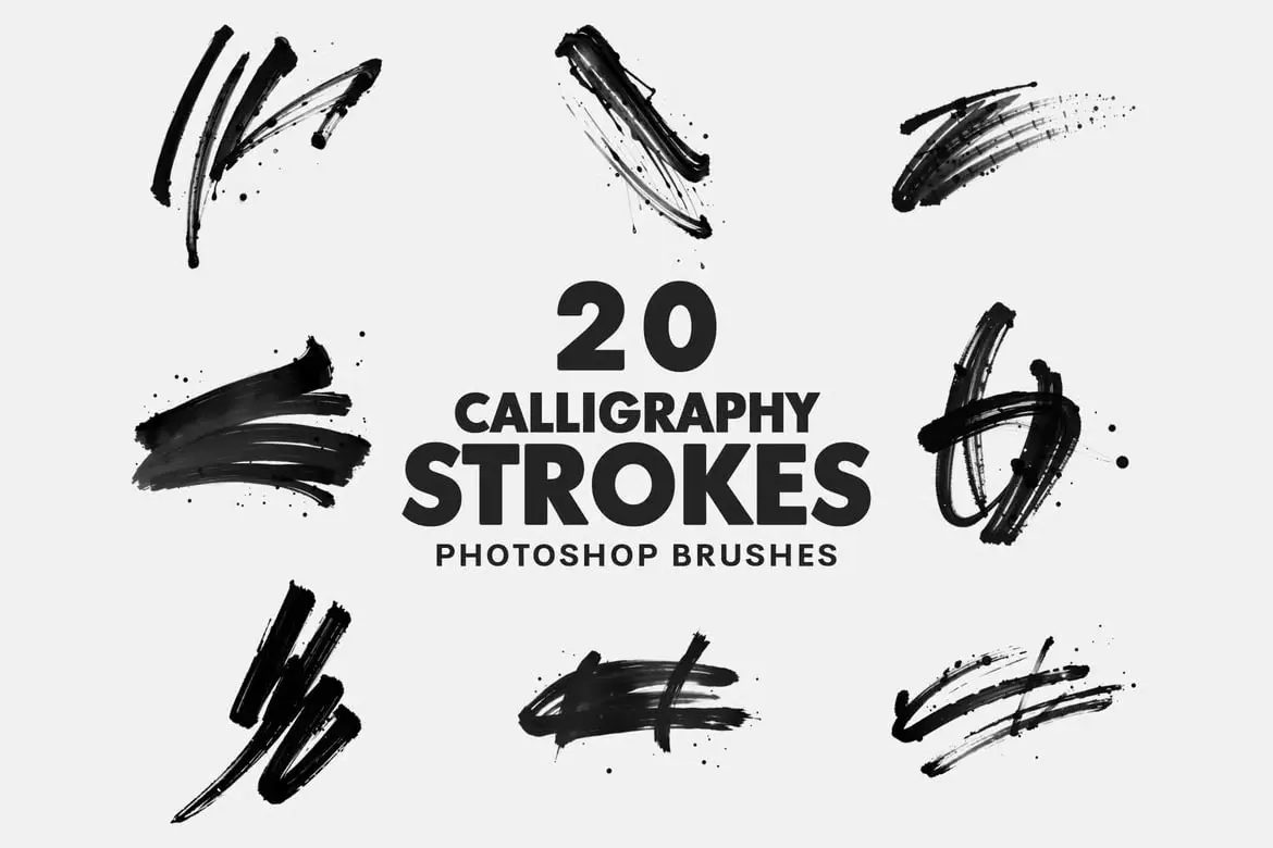 20 Calligraphy Strokes Brushes for Photoshop – Lettering Set