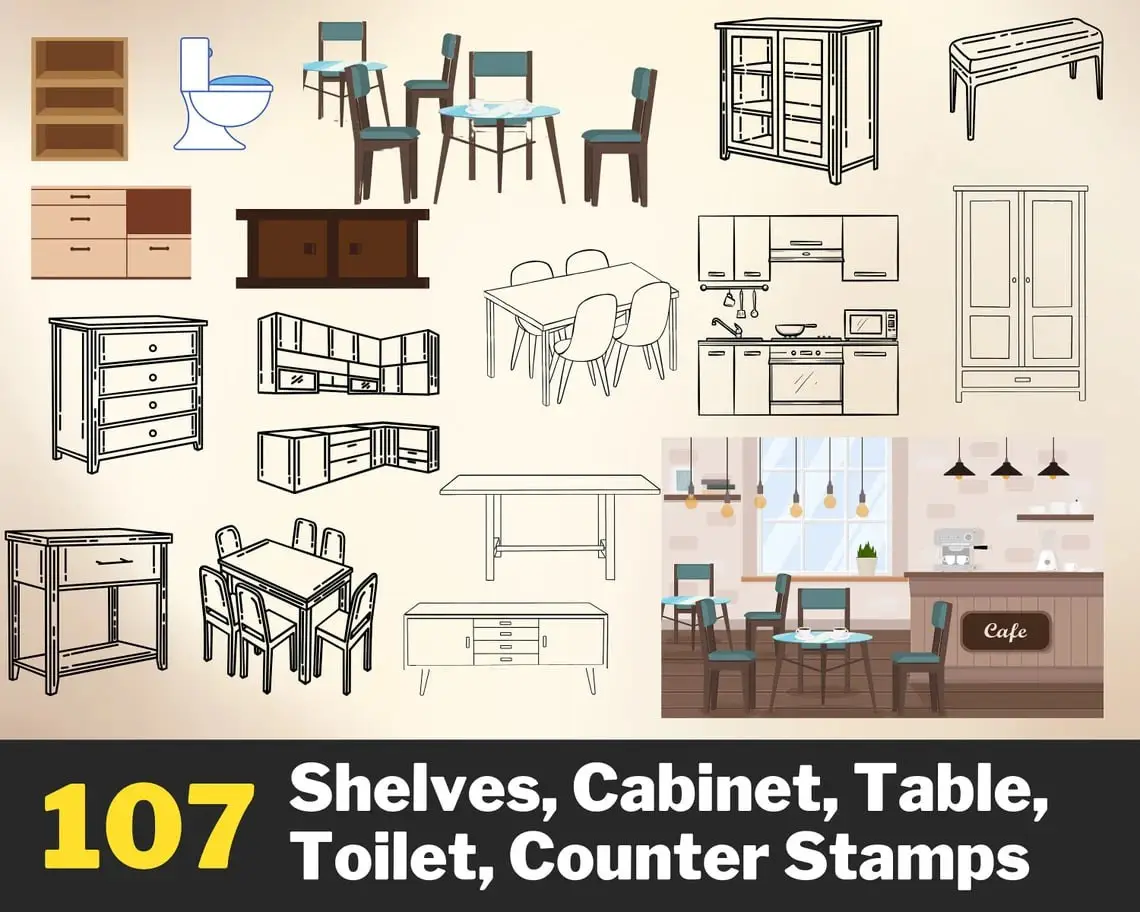 740+ Procreate Interior Design Stamps & Furniture Blocks