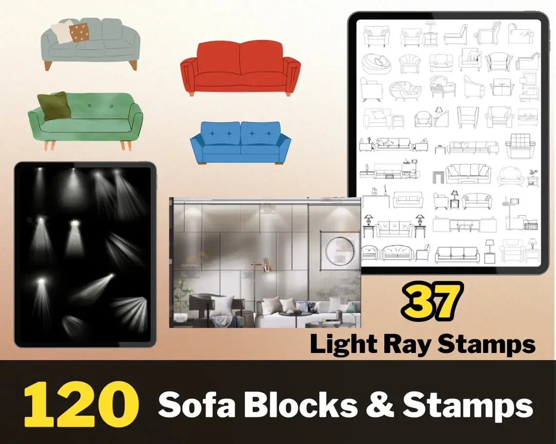 740+ Procreate Interior Design Stamps & Furniture Blocks